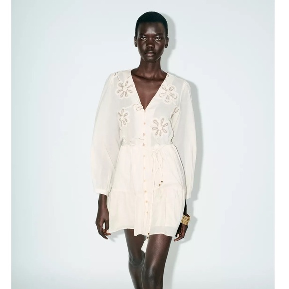 Zara | Dresses | Zara Embroidered Textured Dress | Poshmark